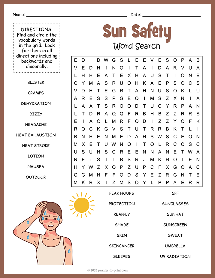 Sun Safety Word Search