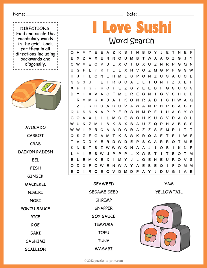 Sushi Word Search