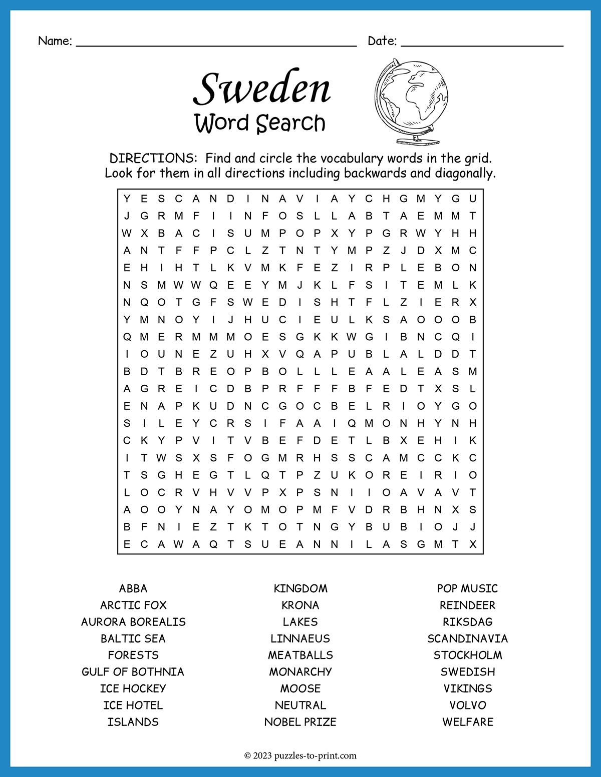 Sweden Word Search