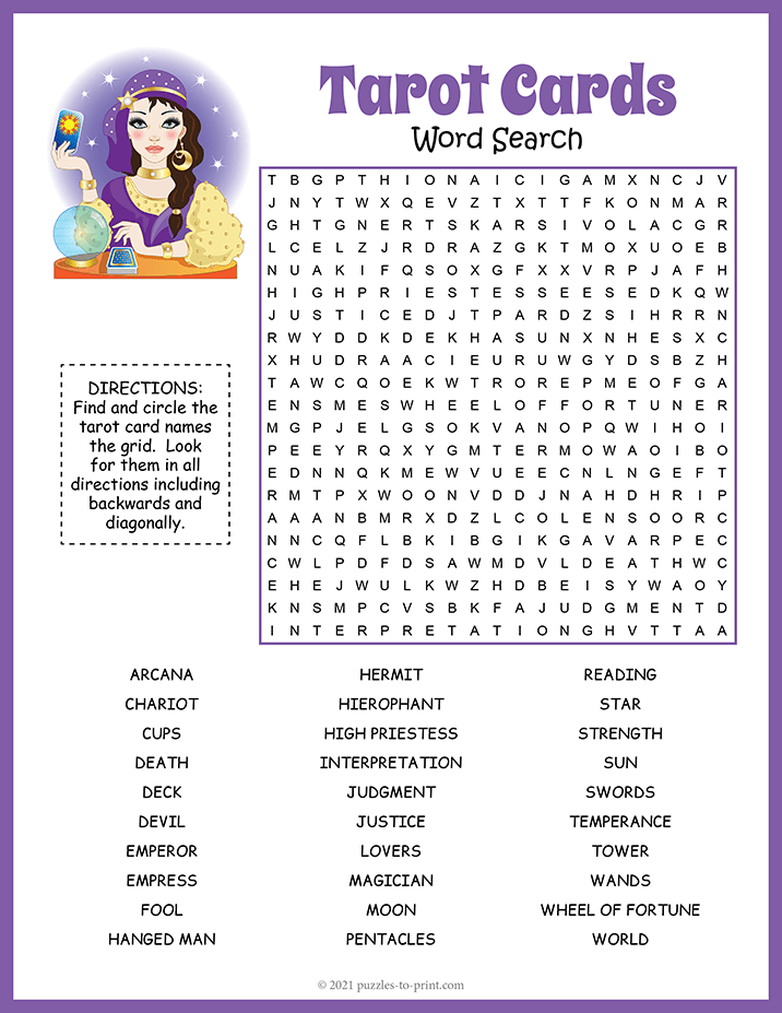 Tarot Cards Word Search