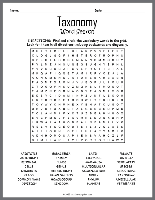 Taxonomy Word Search