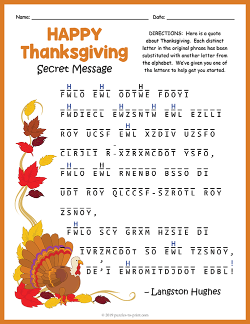 Thanksgiving Secret Message Puzzle