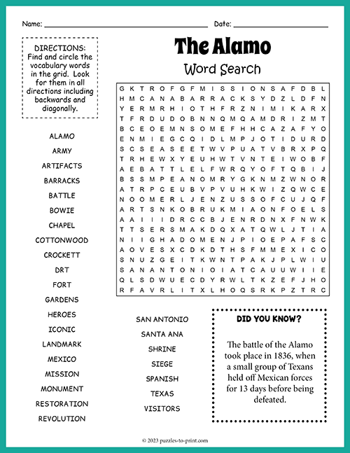 The Alamo Word Search