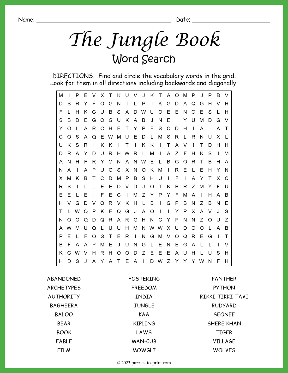 The Jungle Book Word Search