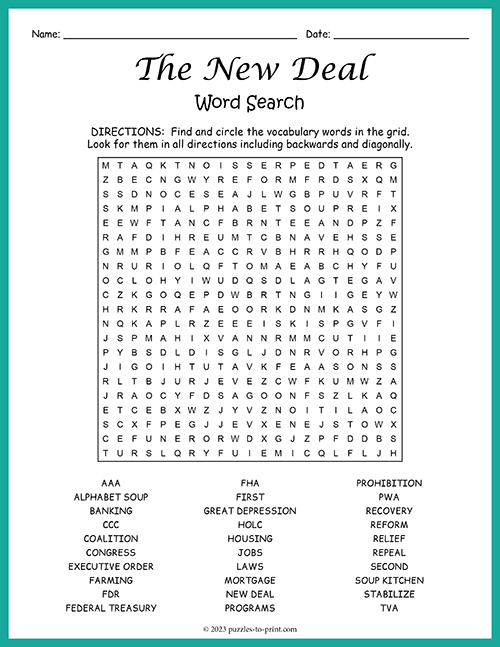 The New Deal Word Search