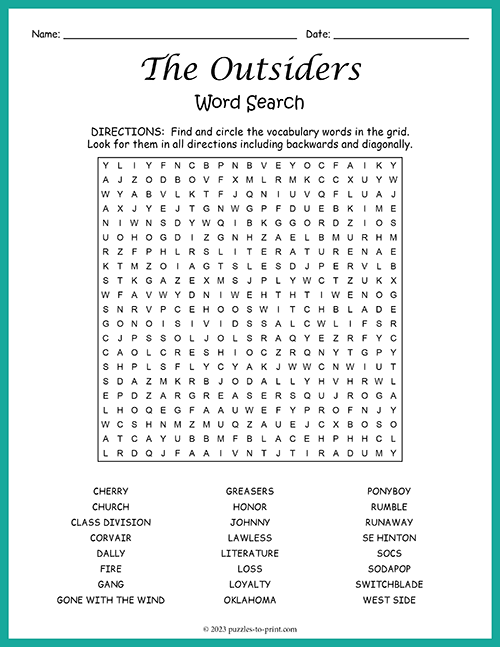 The Outsiders Word Search