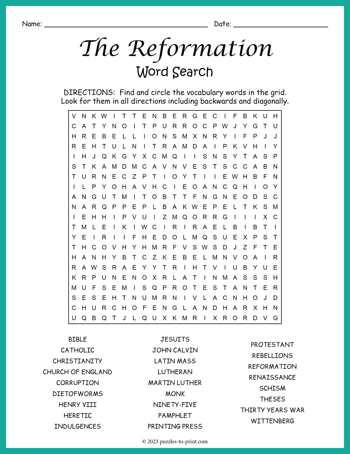 Henry Viii Word Search Puzzle History Worksheets Word