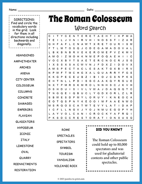 The Roman Colosseum Word Search