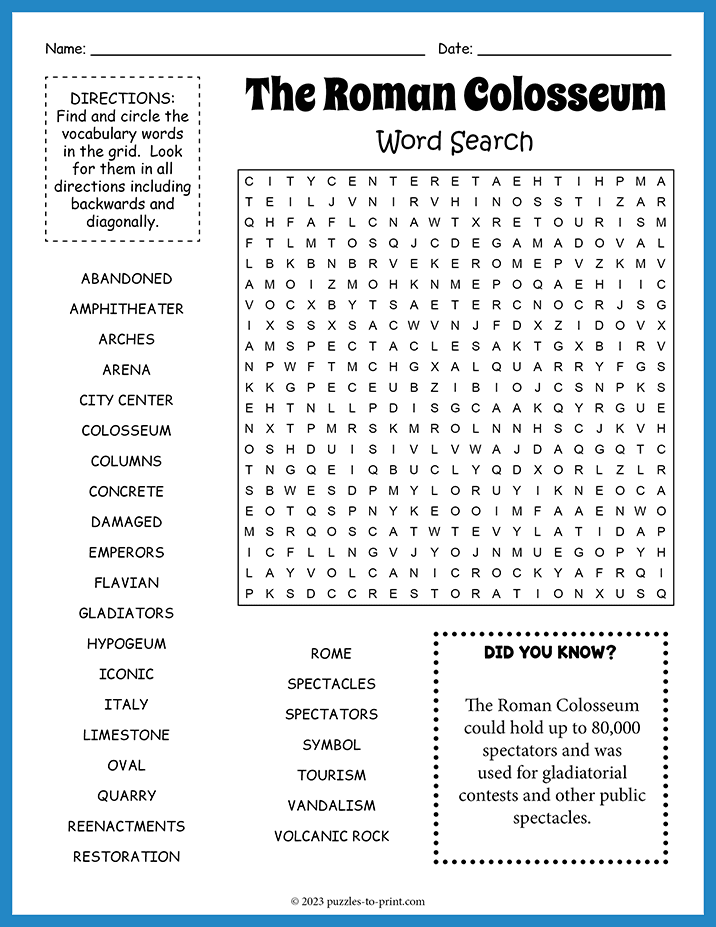 The Roman Colosseum Word Search