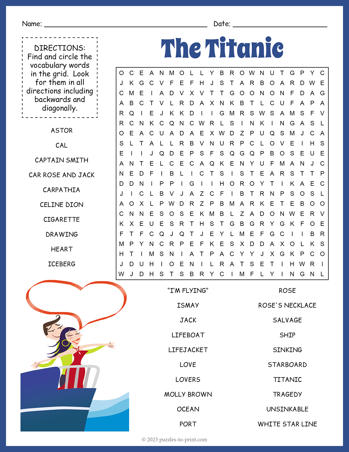 The Titanic Movie Word Search