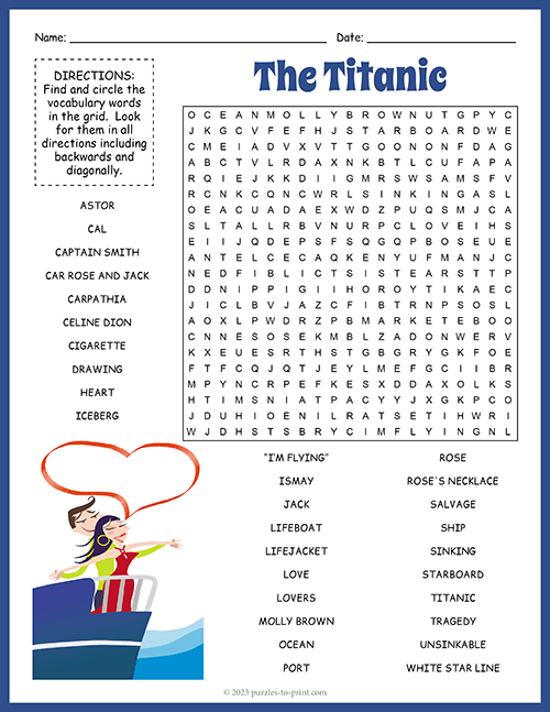 The Titanic Movie Word Search