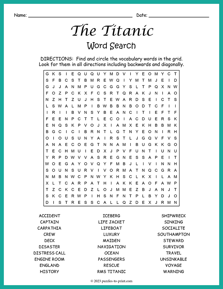 The Titanic Word Search