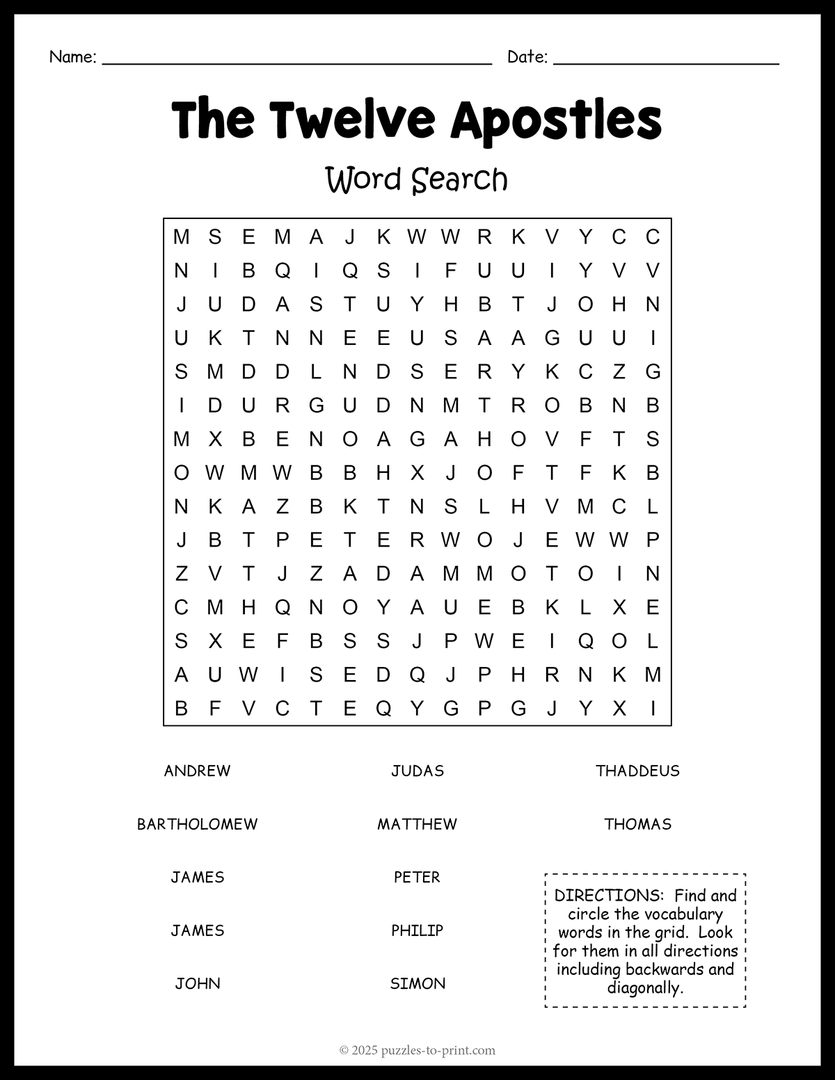 The Twelve Apostles Word Search