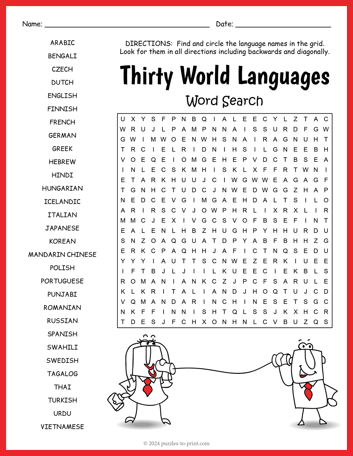 Thirty World Languages Word Search
