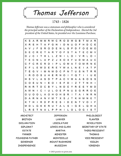 Thomas Jefferson Word Search
