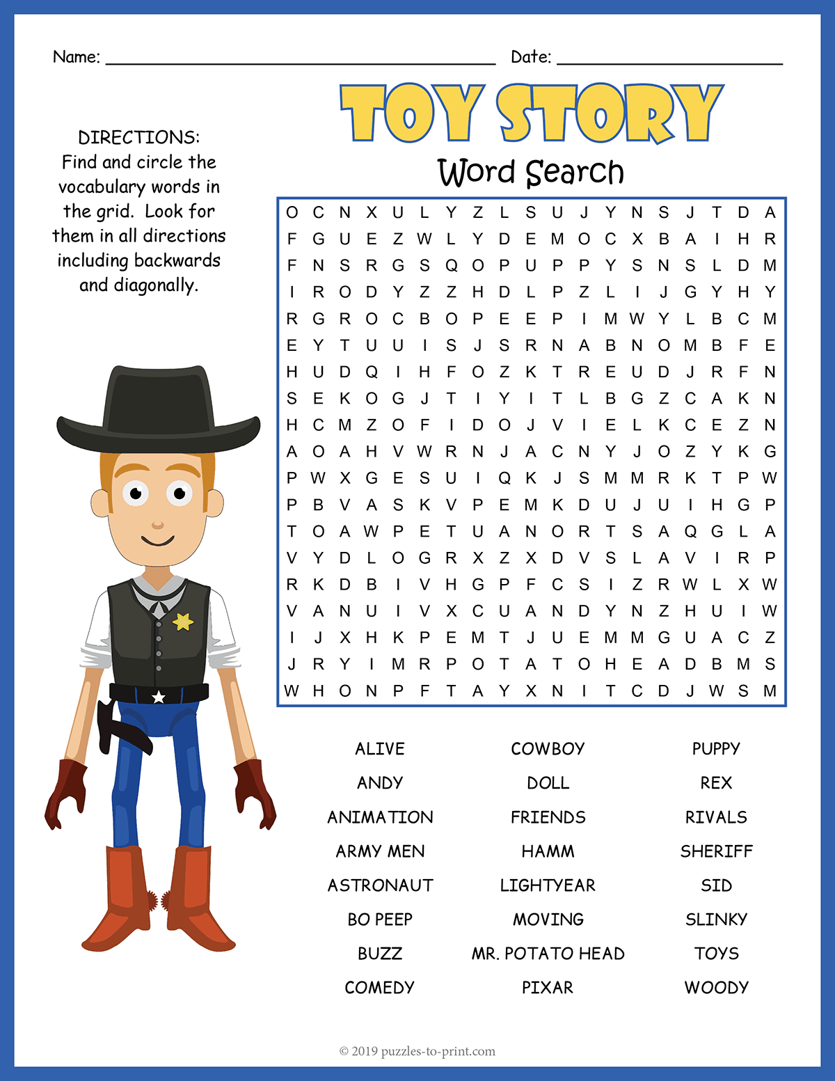 Toy Story Crossword Puzzle Preparing For The First Day Of School