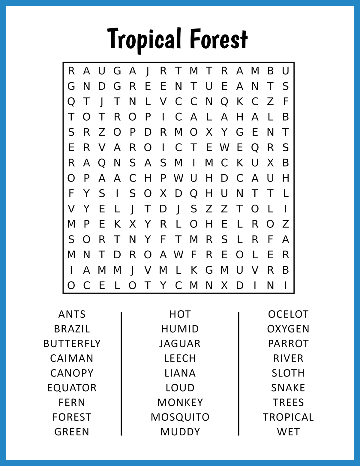 Tropical Forest Word Search