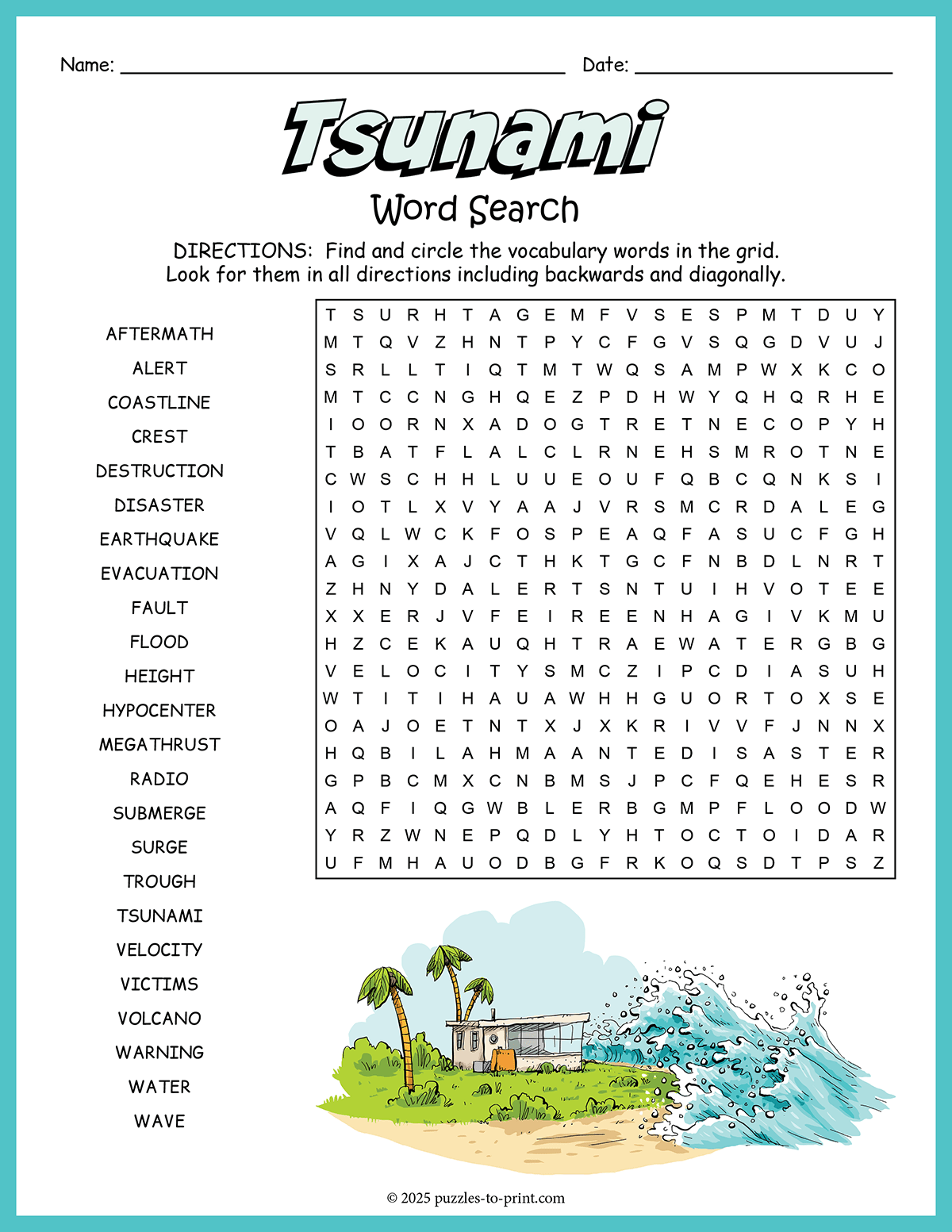 Tsunami Word Search