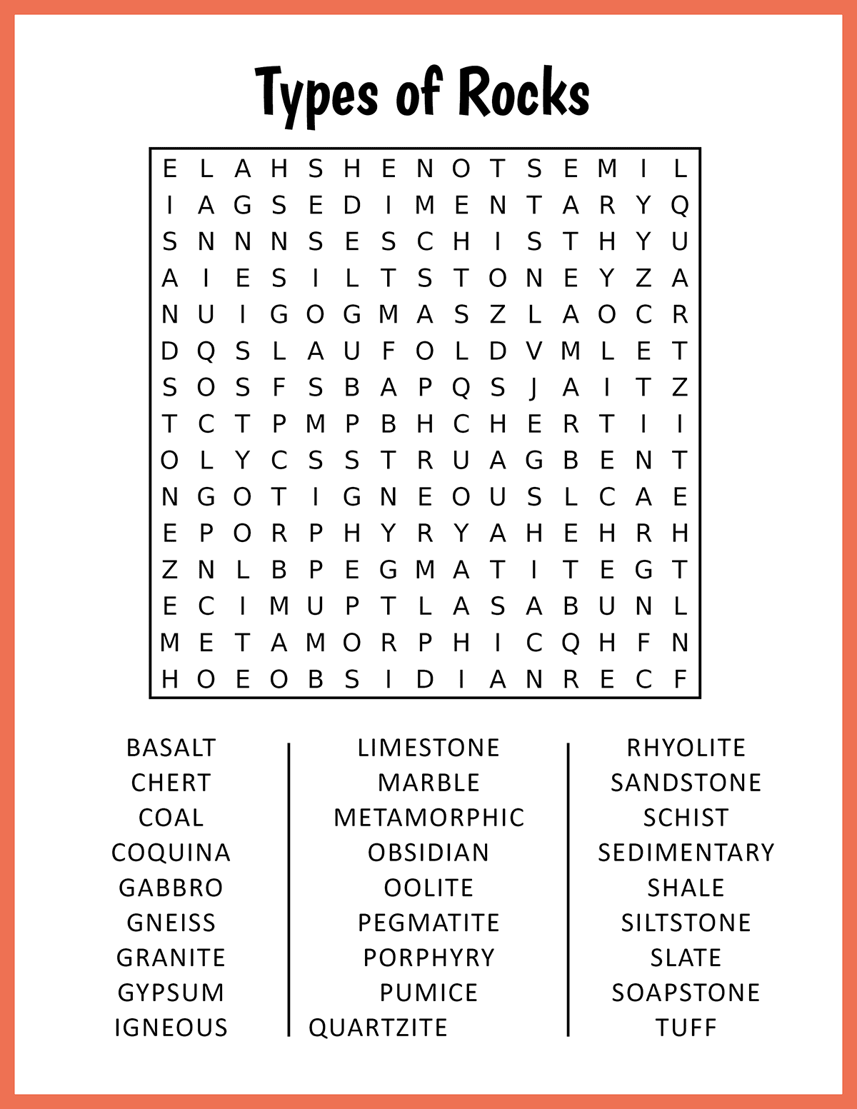 Word Search Rock Formation