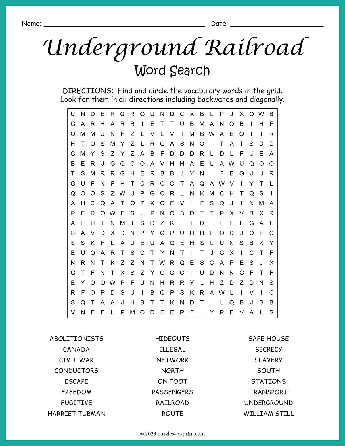 Underground Railroad Worksheets Slavery & Underground Railroad