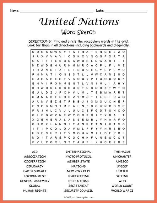 United Nations Word Search