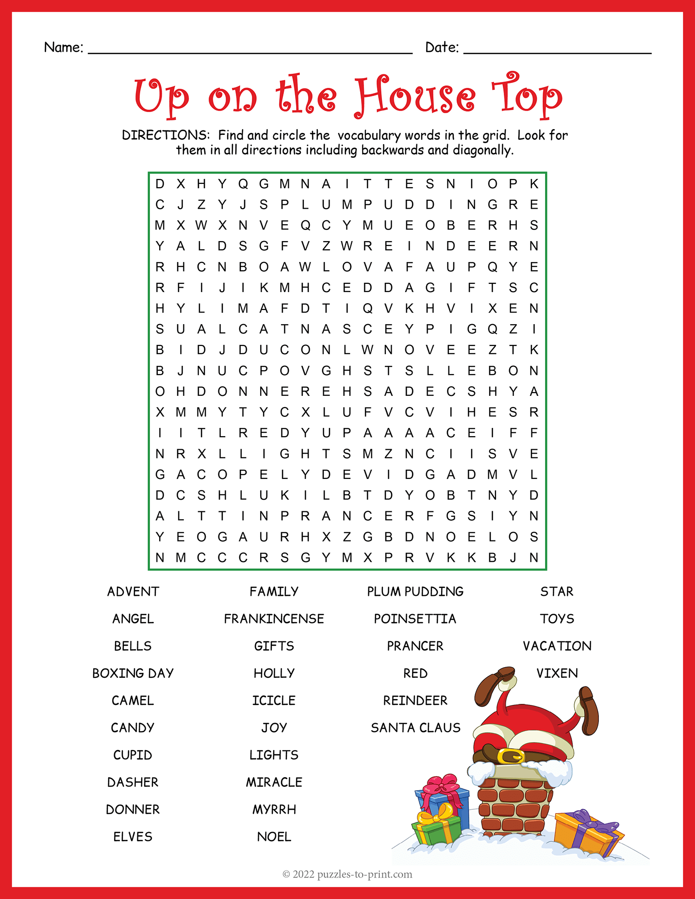 Up on the House Top Word Search