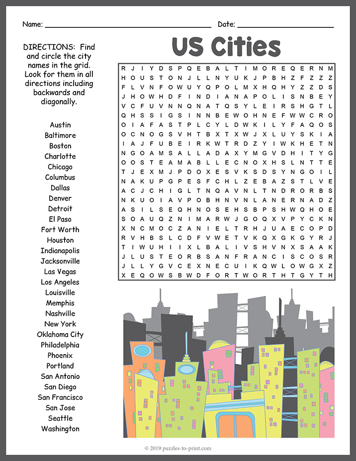 Us Cities Word Search