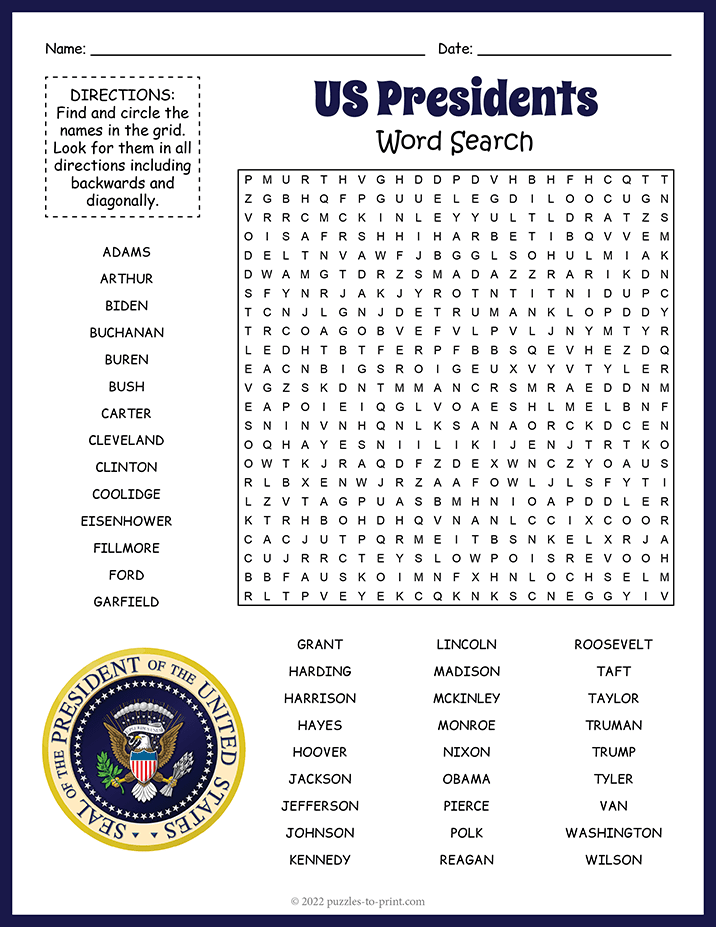 US History Word Search Puzzles