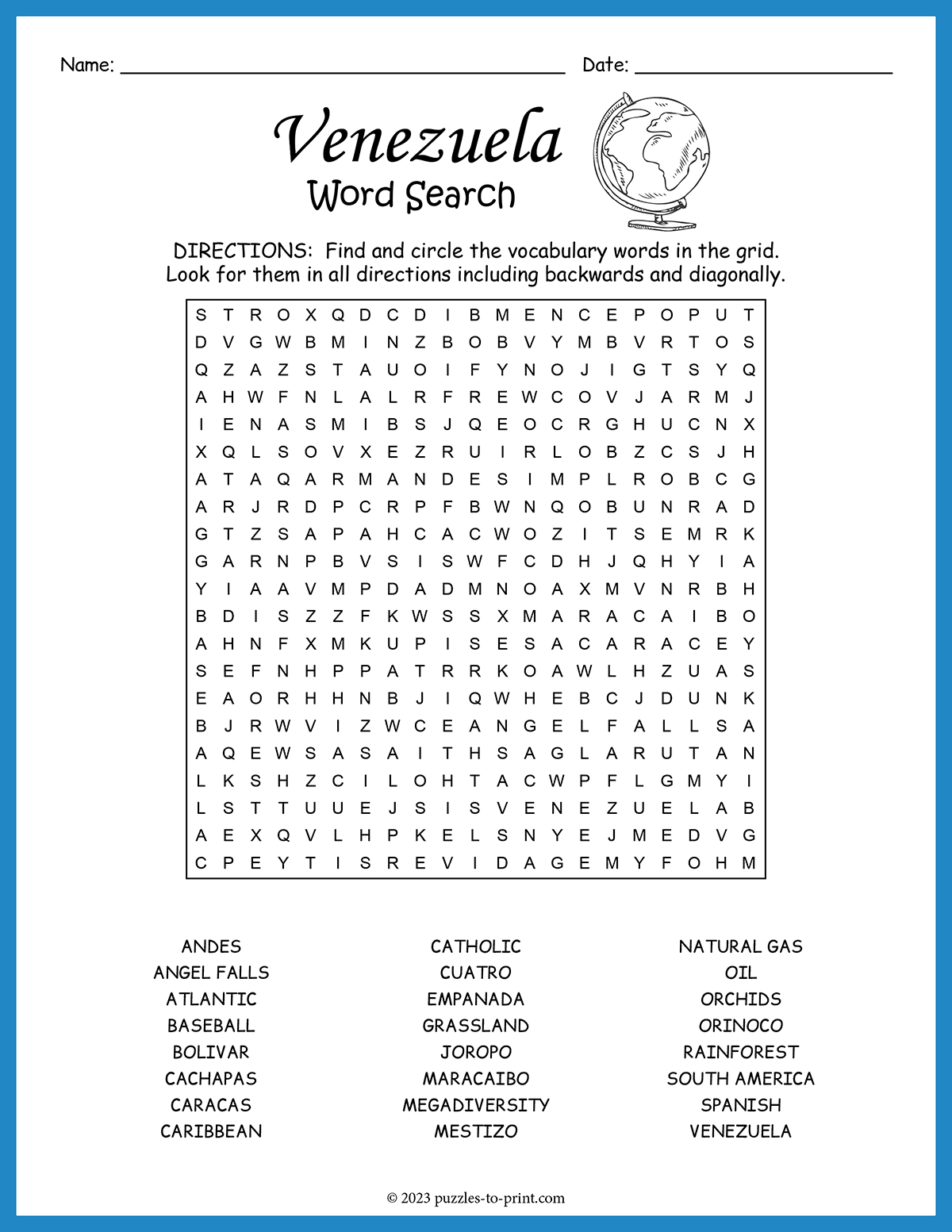 Venezuela Word Search