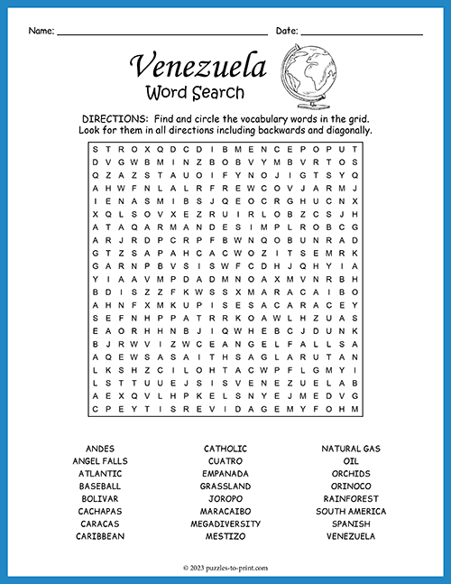 Venezuela Word Search