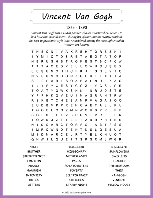 Famous People Word Search Puzzles