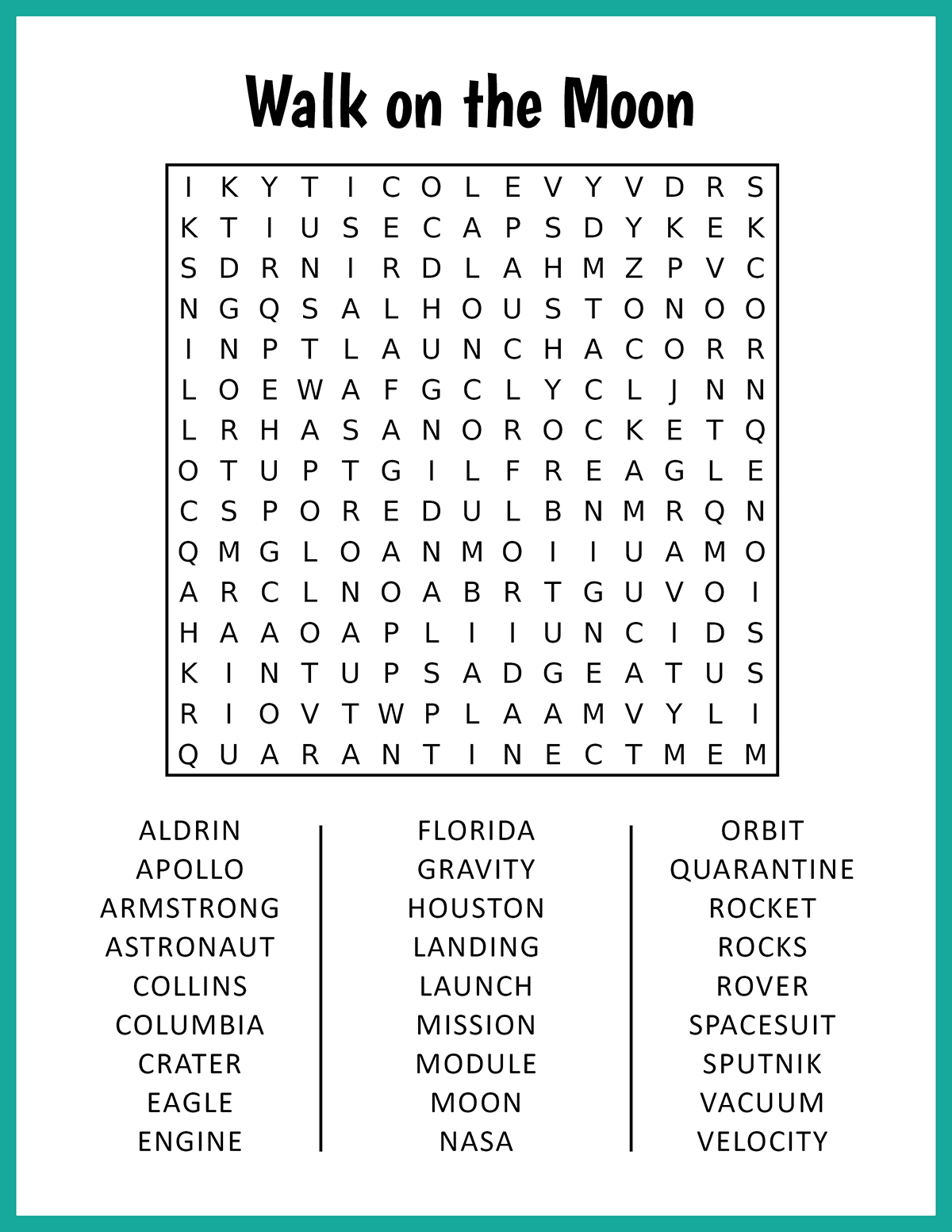 Walk on the Moon Word Search