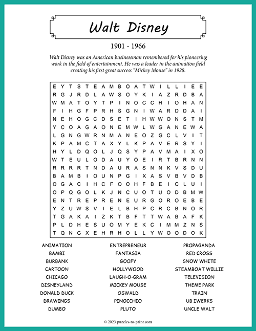 Walt Disney Word Search
