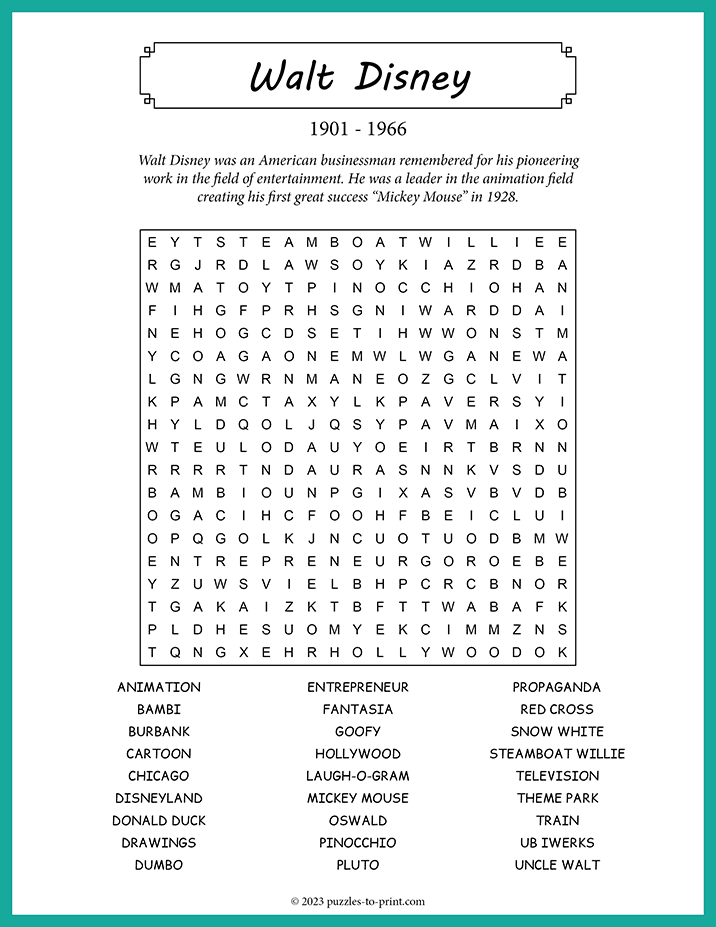 Walt Disney Word Search