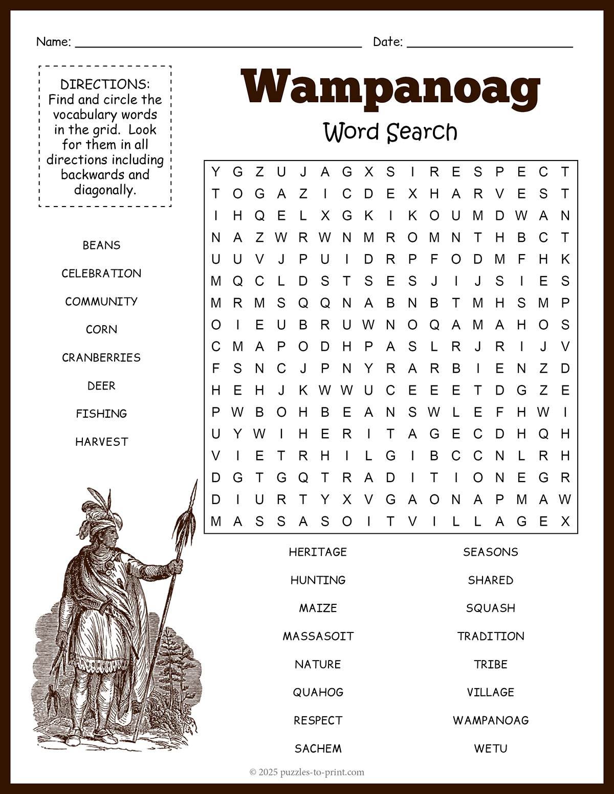 Wampanoag Word Search