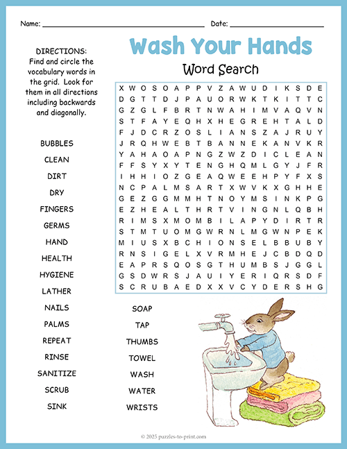 Wash Your Hands Word Search