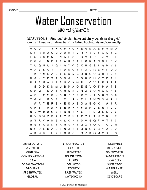 Water Conservation Word Search