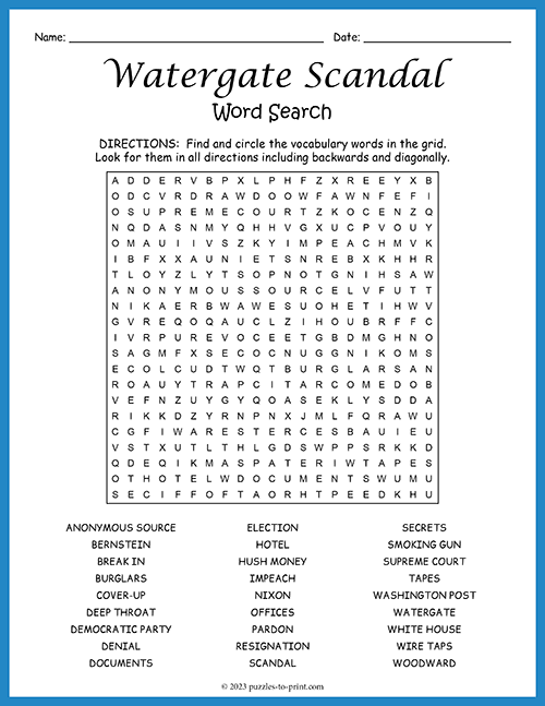 Watergate Scandal Word Search