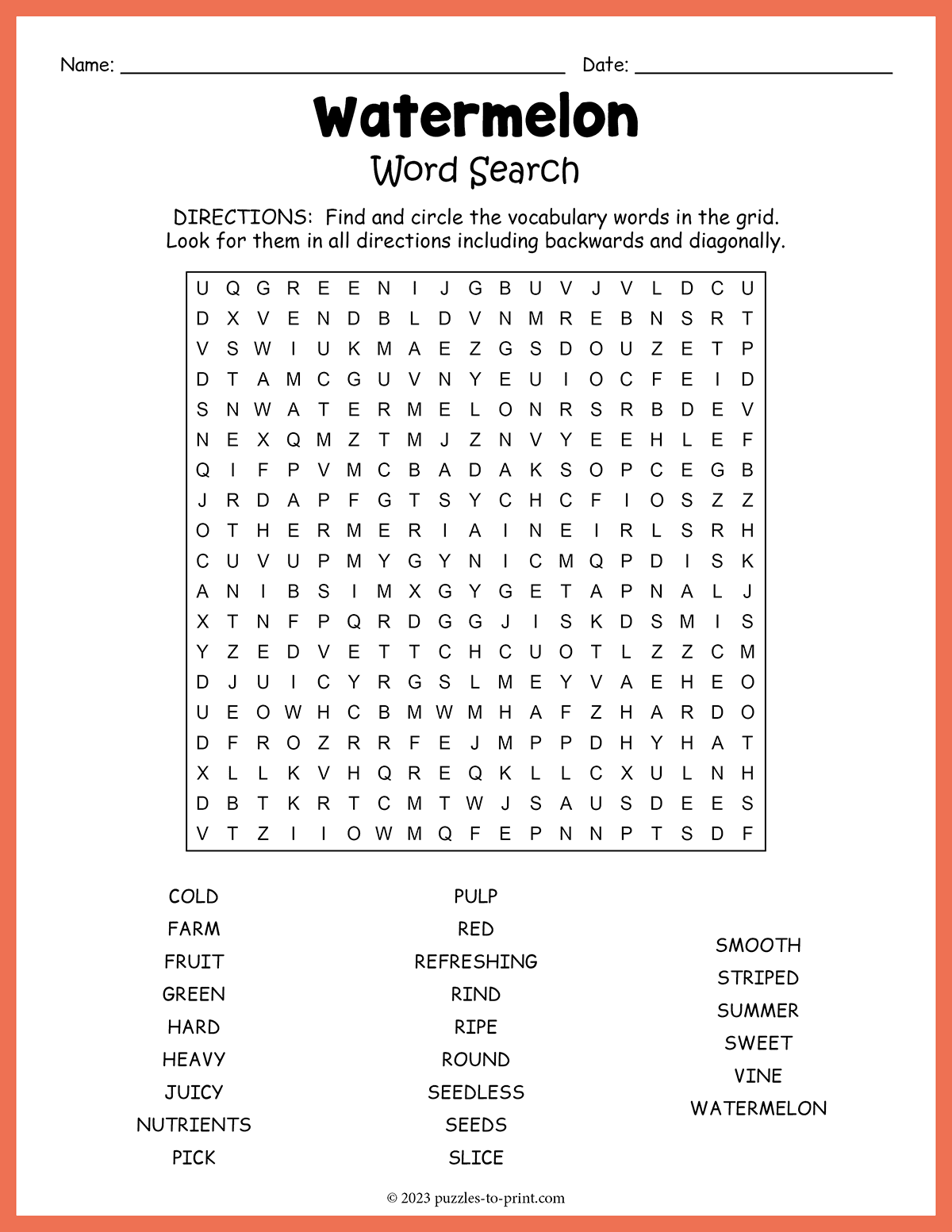 Watermelon Word Search
