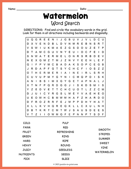 Watermelon Word Search