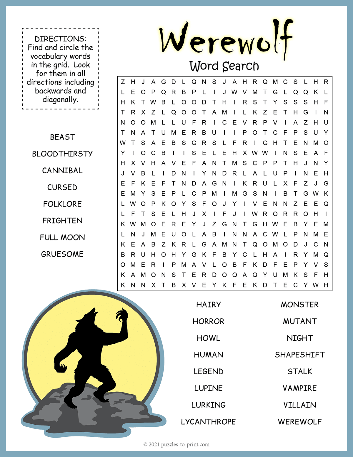 Werewolf Word Search