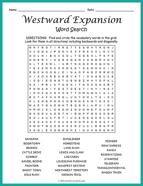 Westward Expansion Word Search
