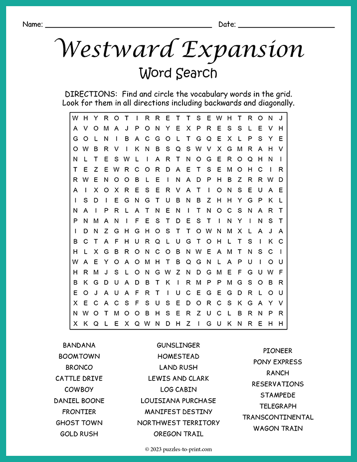 Westward Expansion Word Search