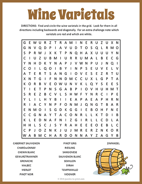 Wine Word Search Puzzle