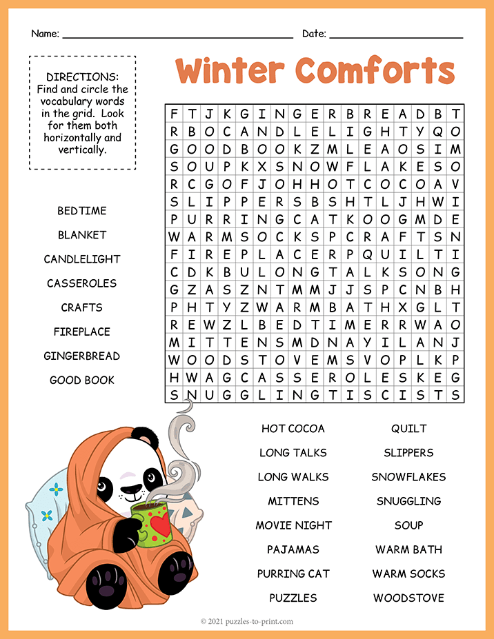 Winter Comforts Word Search