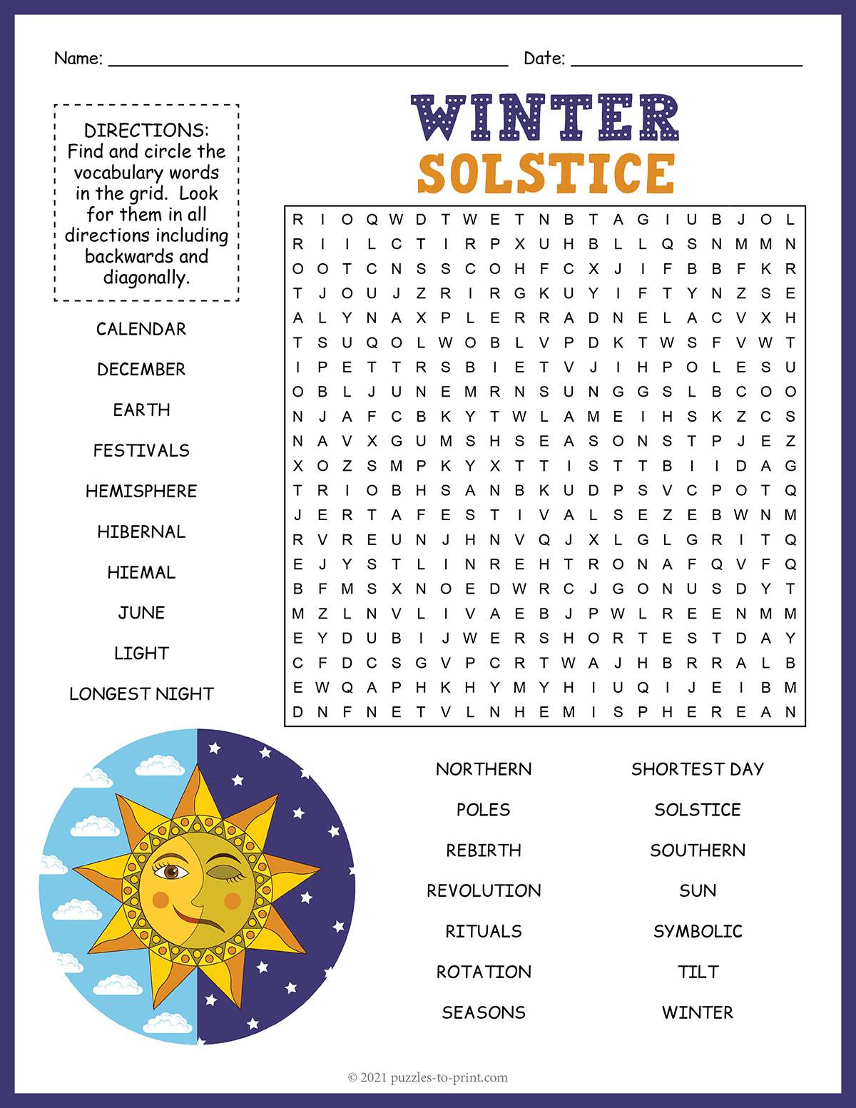 Winter Solstice Word Search