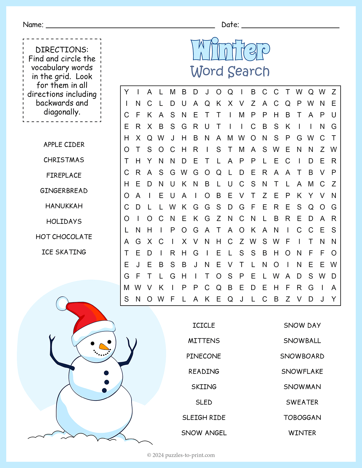 Winter Word Search