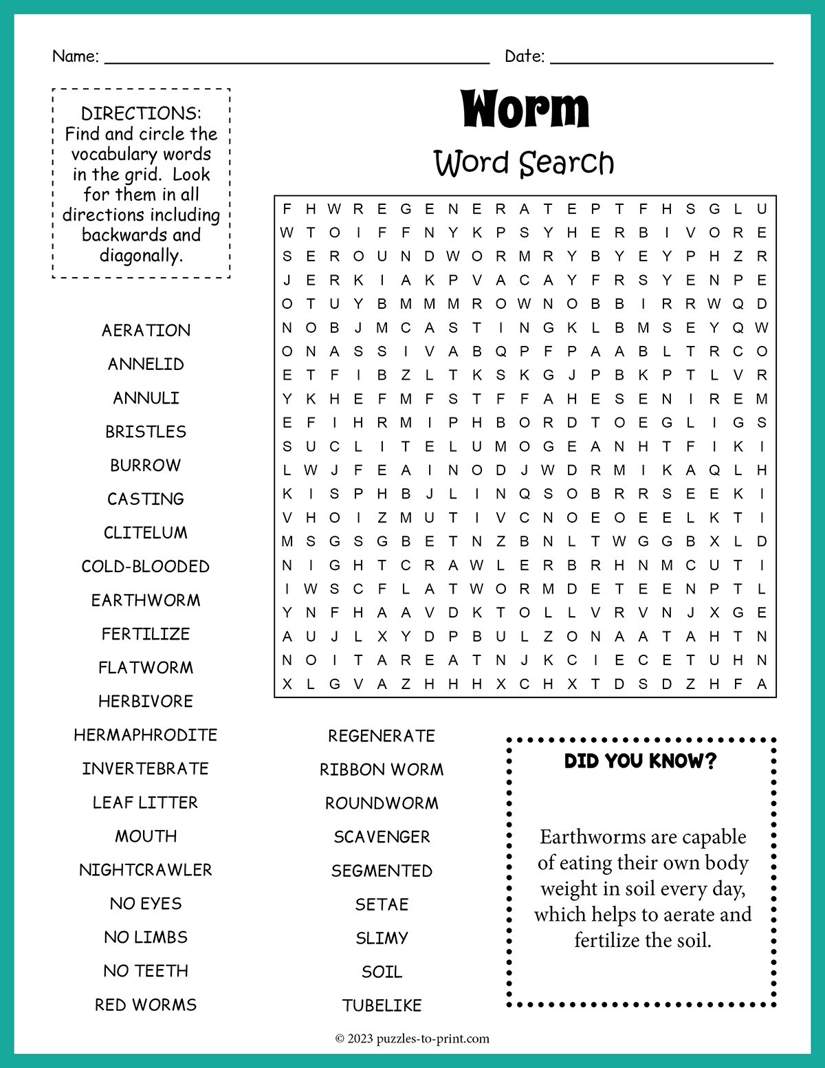 Worm Word Search