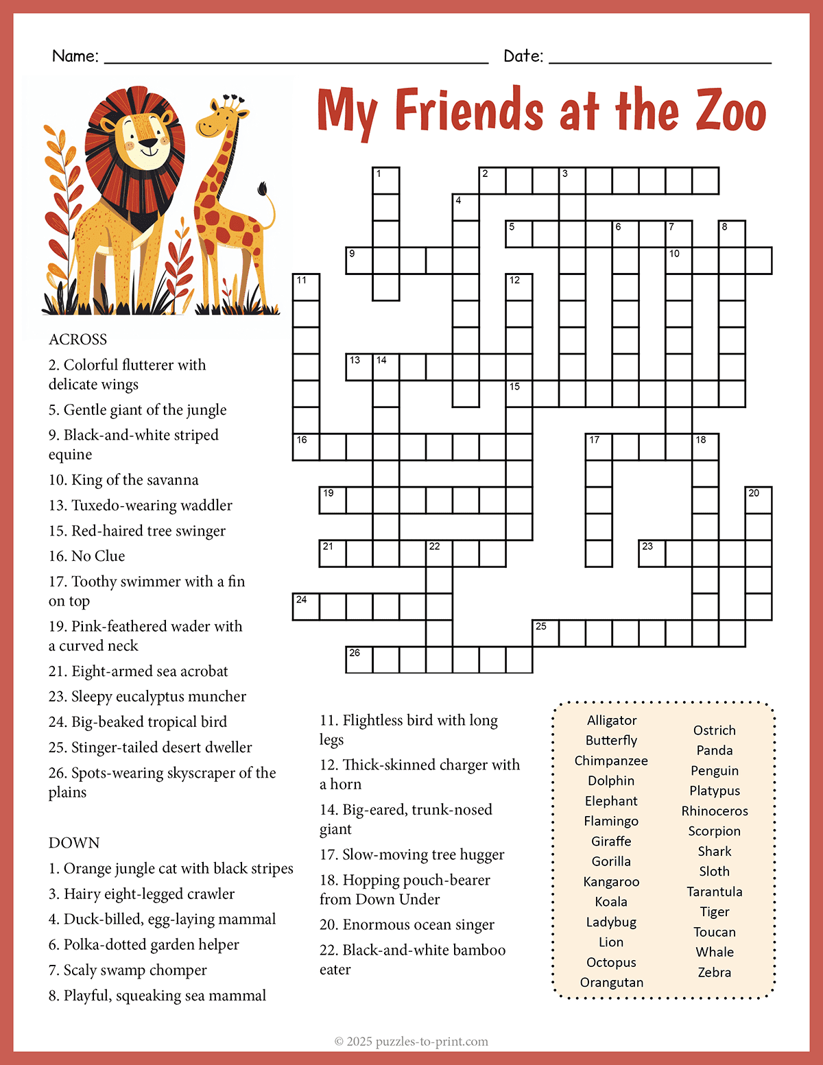 Zoo Animals Word Search Free Printable Printable "View From A